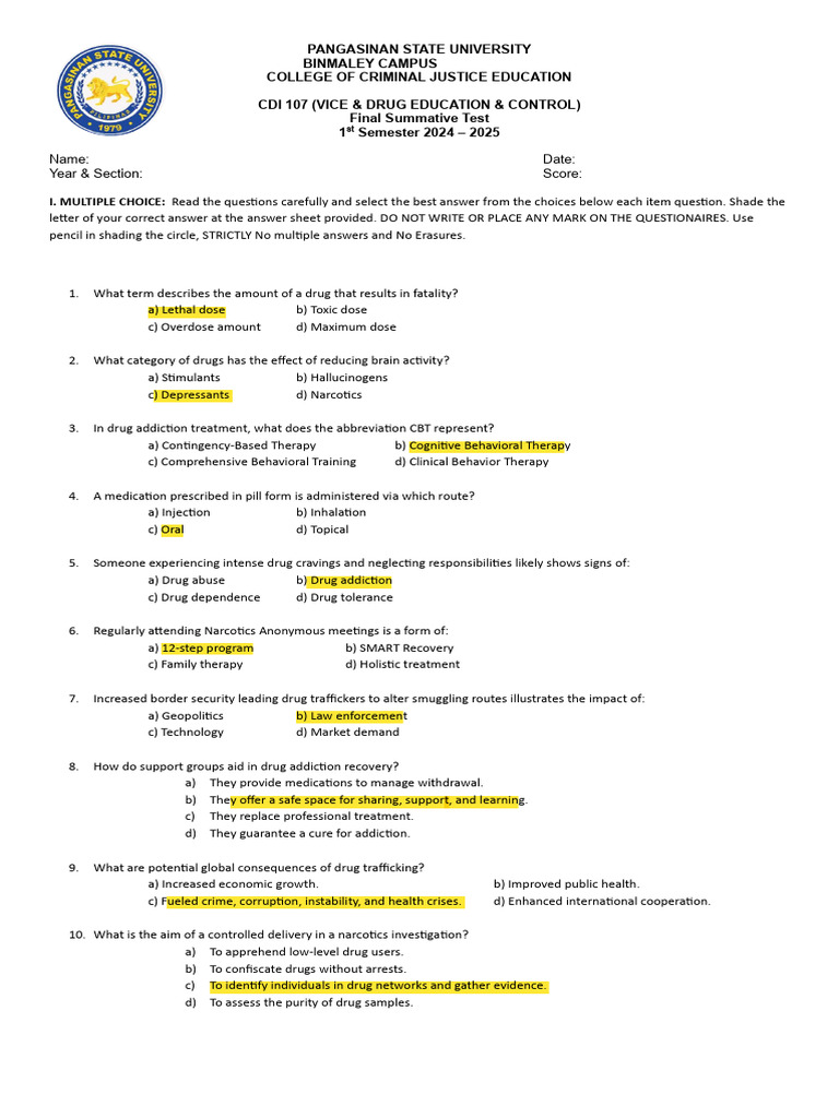 cdi-107-Finals-2024-summative-Test | PDF | Search Warrant | Drugs