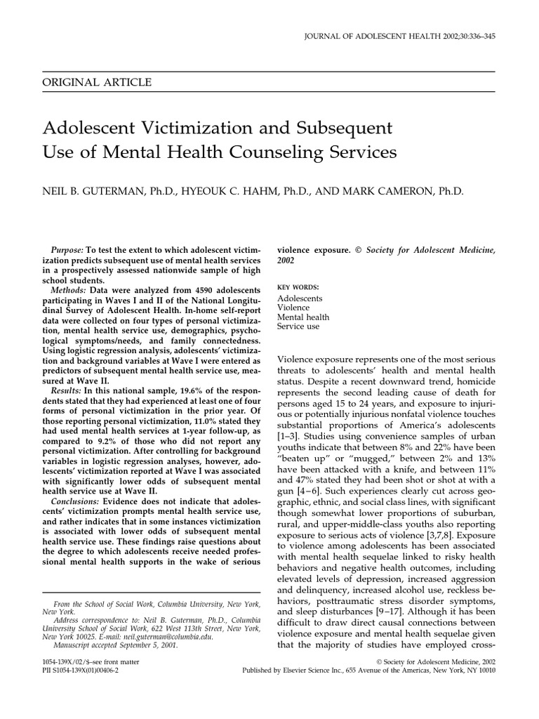 Adolescent Victimization and Subsequent | PDF | Dependent And ...