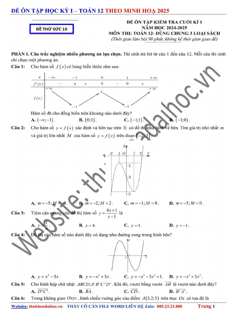 de On Tap Hoc Ky 1 Theo Minh Hoa 2025 de So 10 | PDF