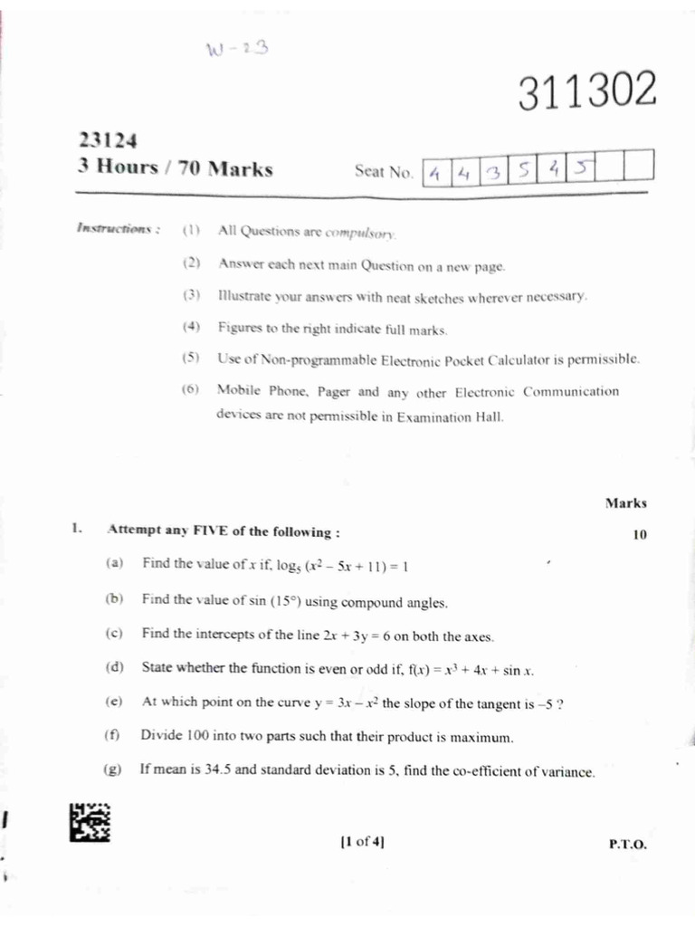 BMS (MATHS) Winter - 23 Question Paper | PDF