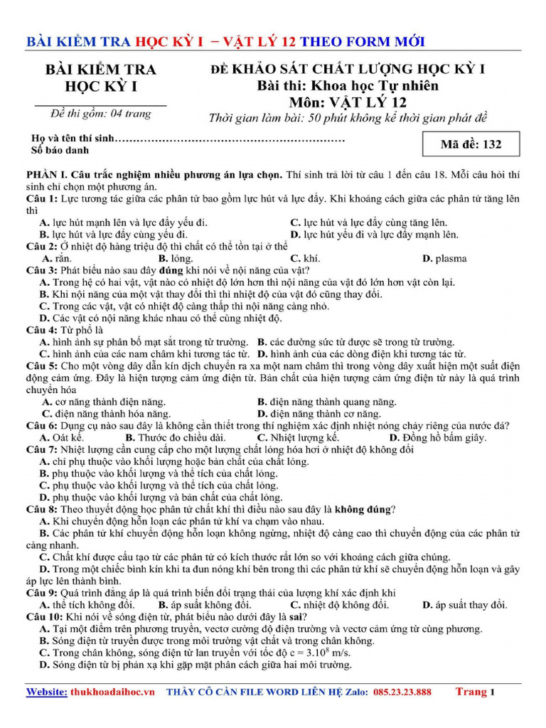 De On Tap Hoc Ky 1 Theo Minh Hoa 2025 de So 10 | PDF