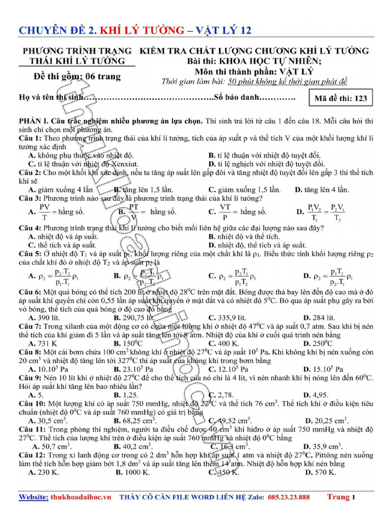 Kiem Tra Chat Luong Phuong Trinh Trang Thai Khi Ly Tuong Lan 1 | PDF