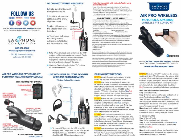 Air Pro Wireless APX8000 Pairing Instructions | PDF