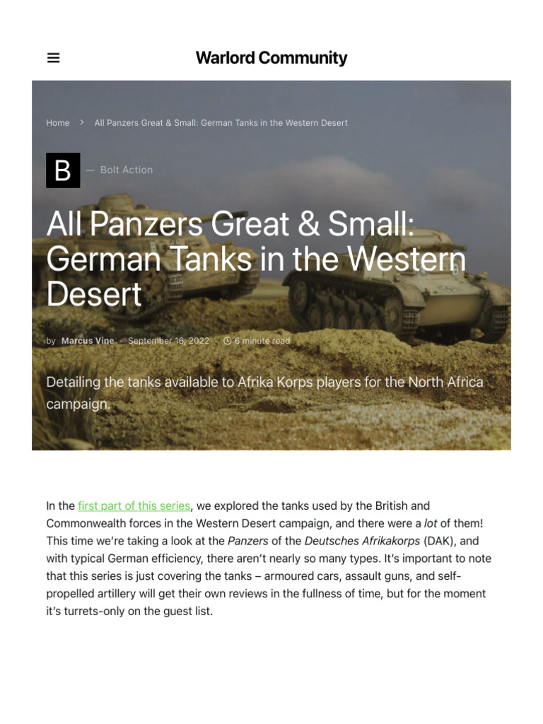 All Panzers Great & Small - German Tanks in The Western Desert ...