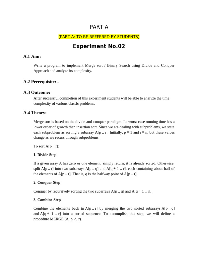 8694Lab Manual EXPT No. 2 AOA - Merge Sort | PDF | Computing | Computer ... 8694Lab Manual EXPT No. 2 AOA - Merge Sort | PDF | Computing | Computer ...