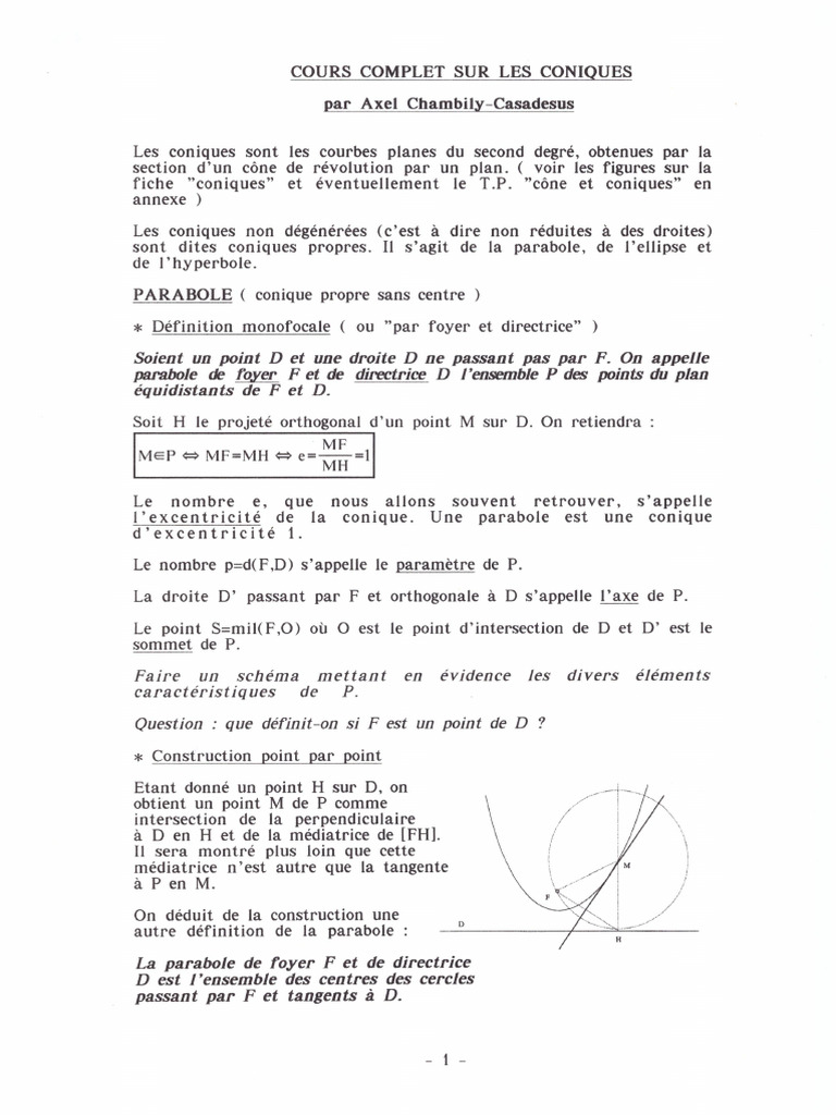 Coniques Cours | PDF