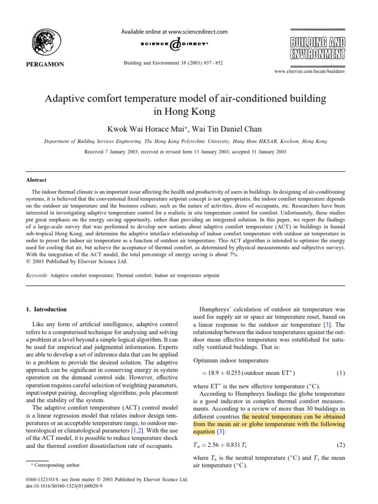Adaptive Comfort Model in HK Buildings | PDF | Thermodynamics ...