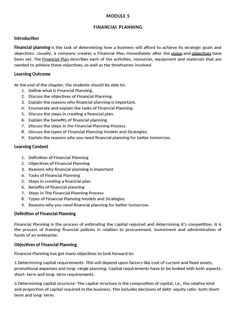 Module 5 Financial Planning | PDF | Expense | Capital Structure