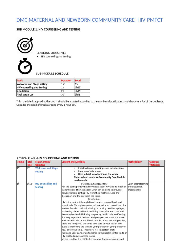 08.04.01. MODULE_DESC_LESSON_PLAN_DMC_HIV_PMTCT | PDF | Hiv | Breastfeeding