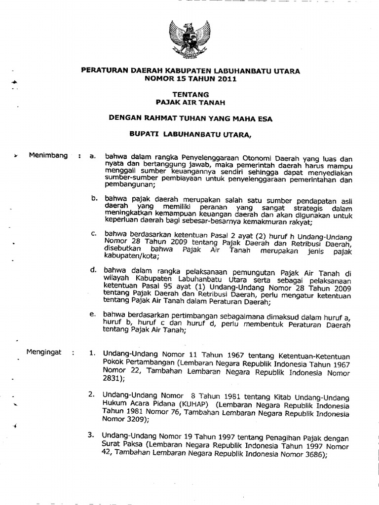 Perda No.15 TH 2011 Pajak Air Tanah | PDF