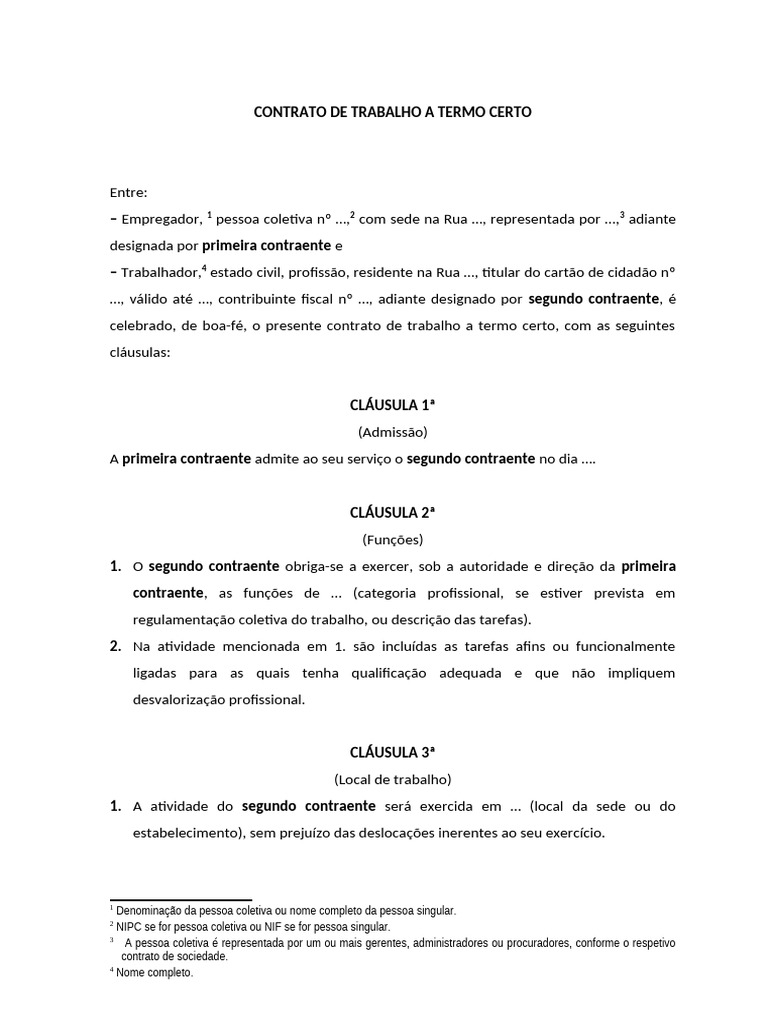 Contrato de Trabalho Termo Certo | PDF | Férias trabalhistas | Emprego