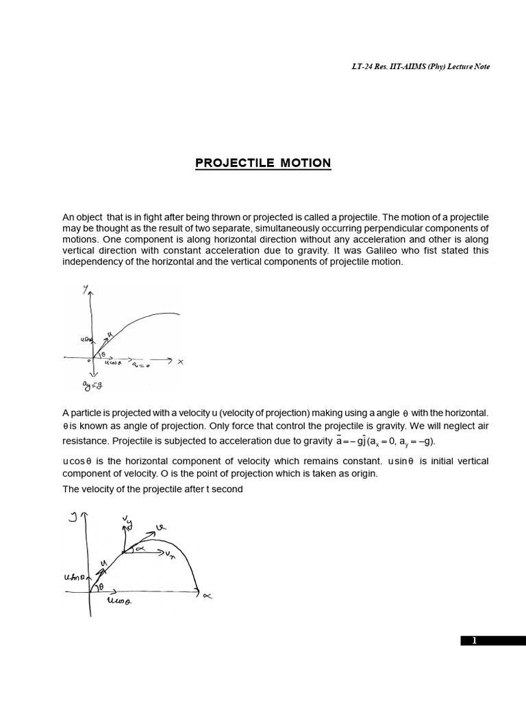 Projectile Motion Lecture Note Pdf Acceleration Projectiles