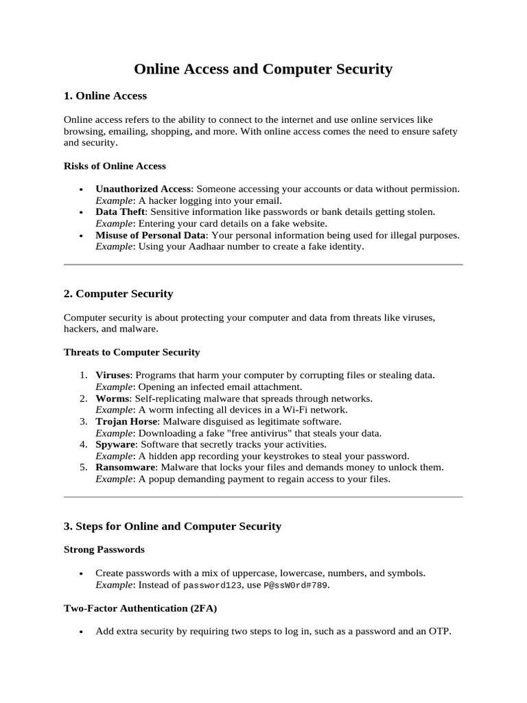 Online Access and Computer Security | PDF | Security | Computer Security