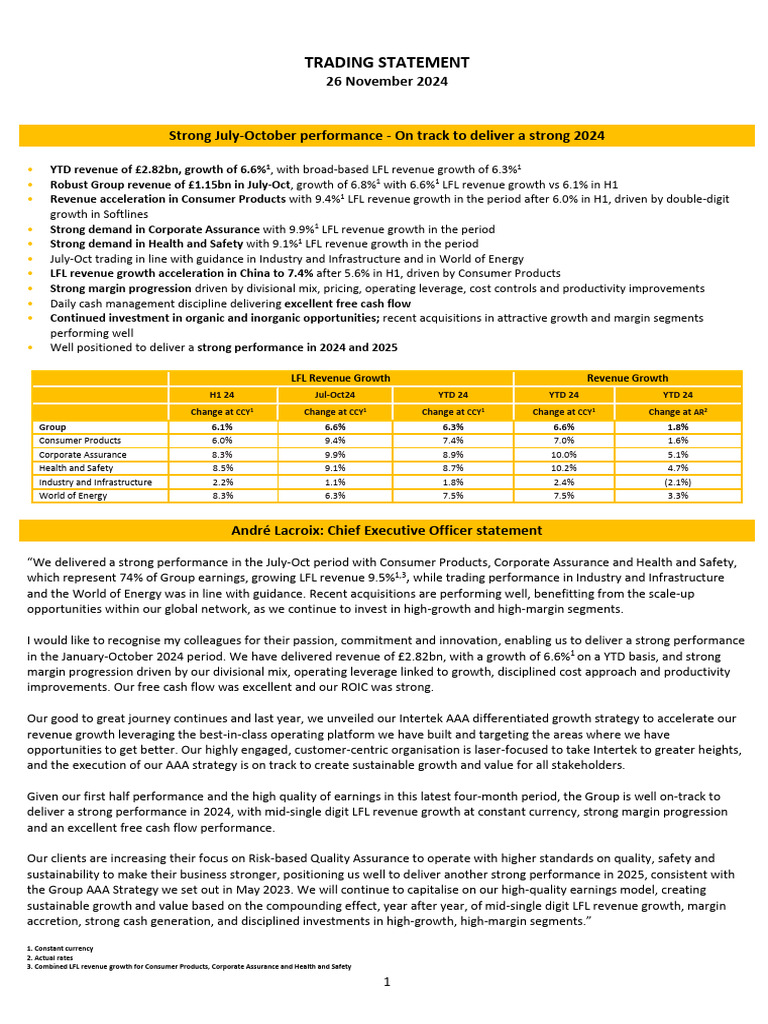 Intertek 2024 Trading Statement: Strong Revenue Growth | PDF ...