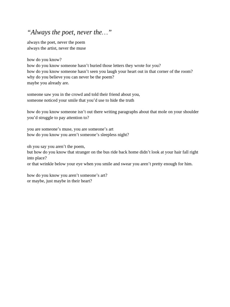 Always the Poet, Never the Poem | PDF