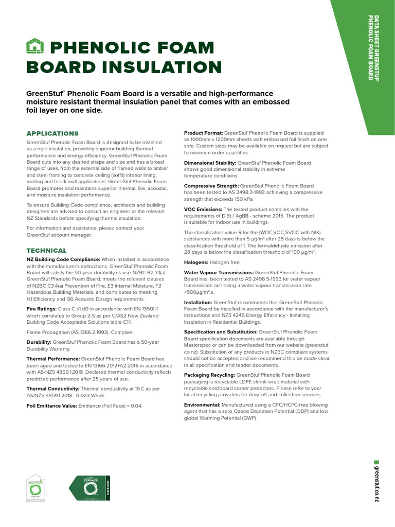 Phenolic Foam Board Data Sheet Pdf Building Insulation Foam