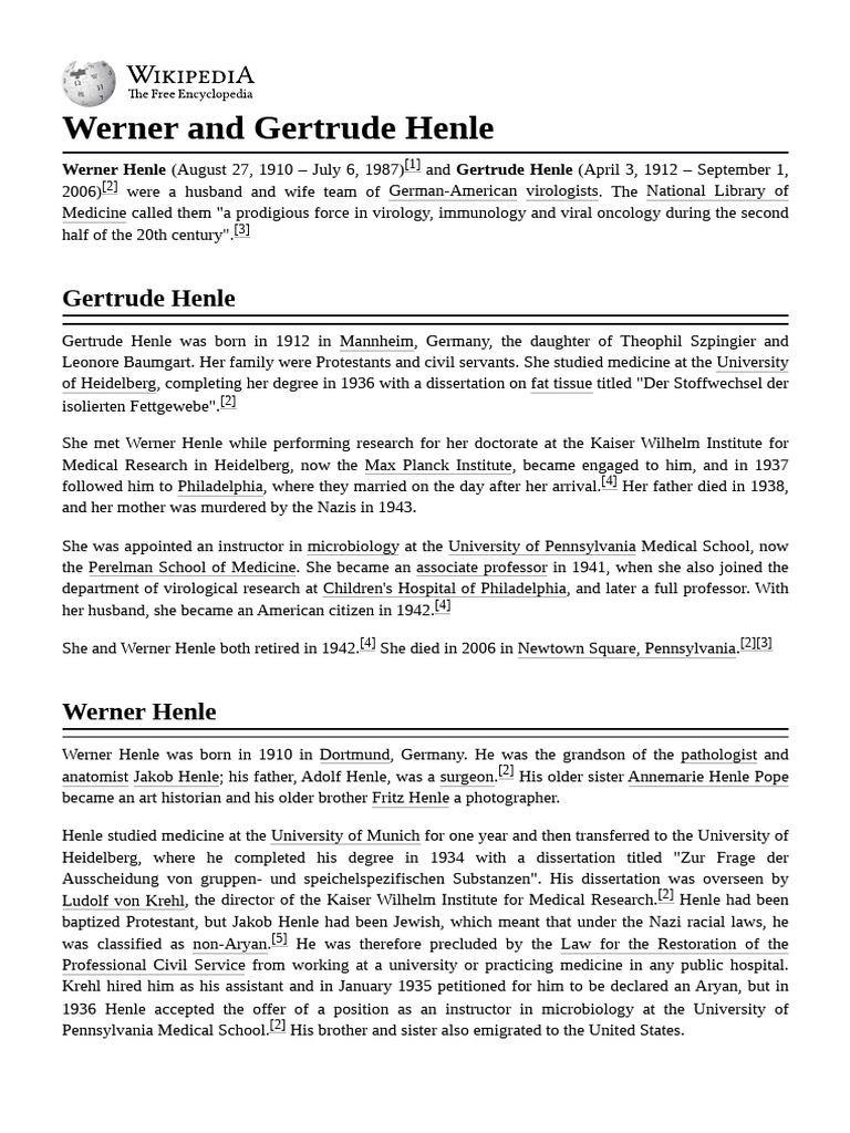 Werner_and_Gertrude_Henle | PDF | Immunology | Medical Specialties