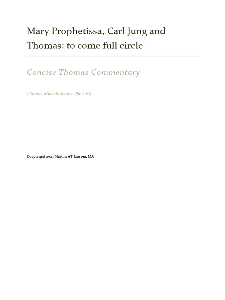 Mary Prophetissa Carl Jung and Thomas Concise-Thomas-Commentary | PDF ...