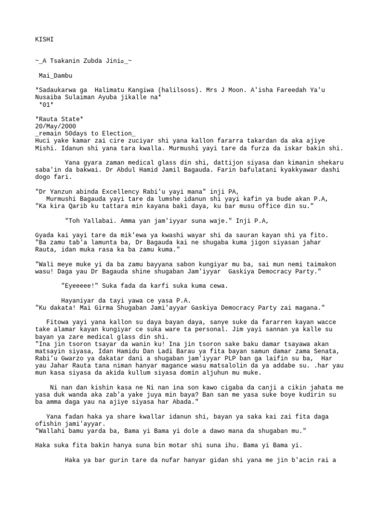 KISHI Cmplt(Tsakanin Zubda Jini) | PDF