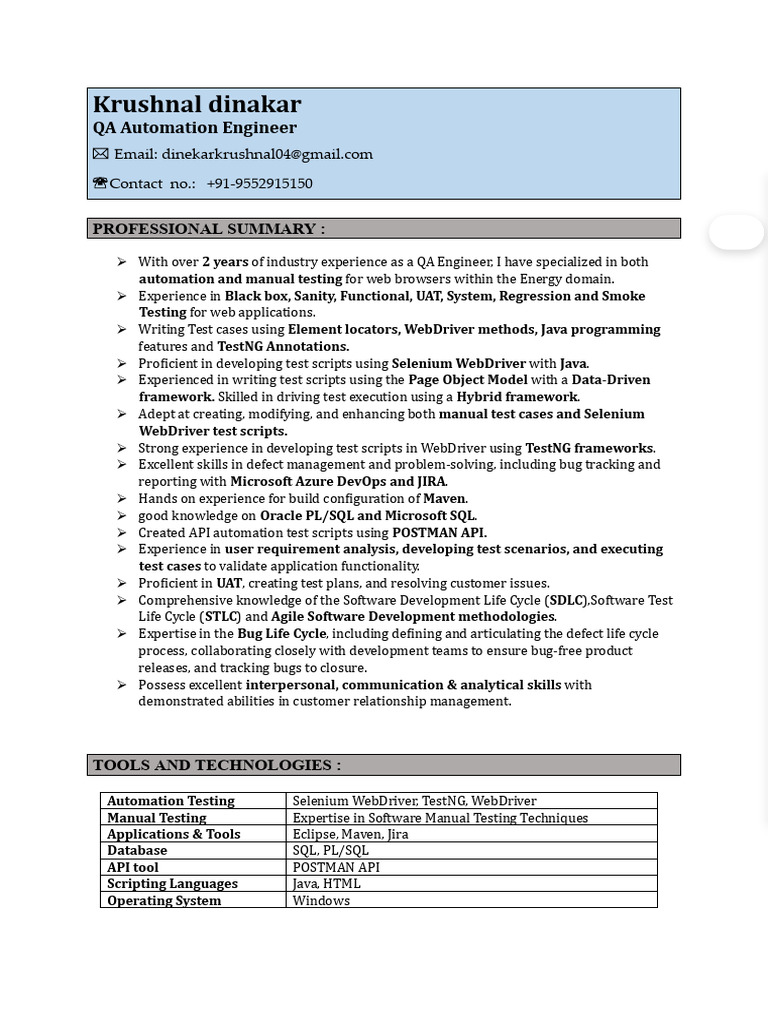 Resume (3) | PDF | Selenium (Software) | Software Engineering