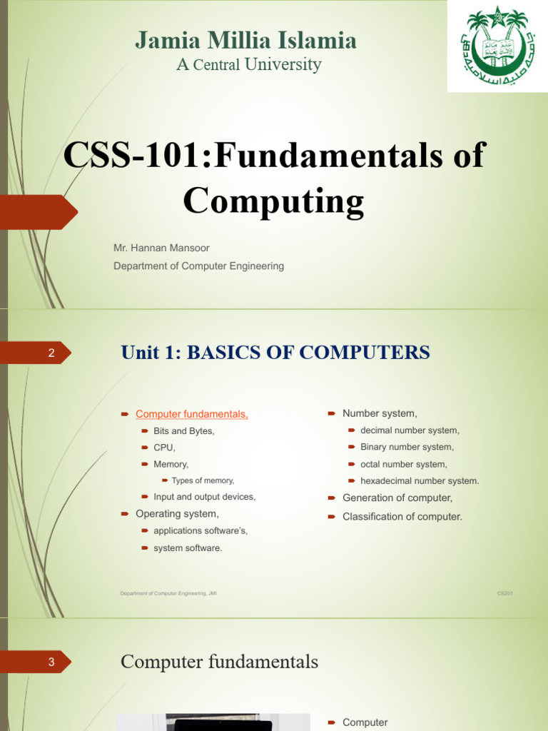 Unit 1 Part 1 Basics of Computer | PDF | Random Access Memory | Computer Data Storage