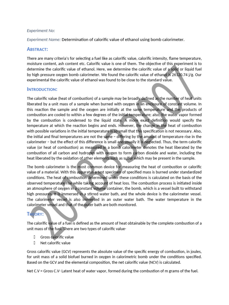 Calorific Value of Ethanol Experiment | PDF | Combustion | Metrology