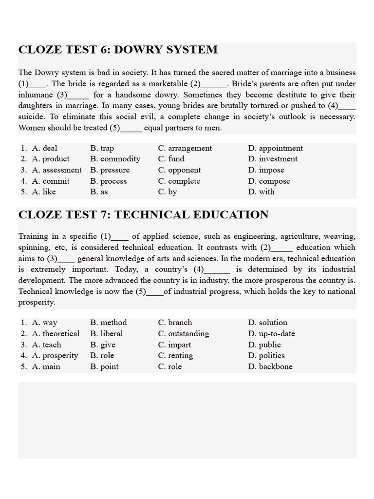 CLOZE TEST 6-10 | PDF | Marriage