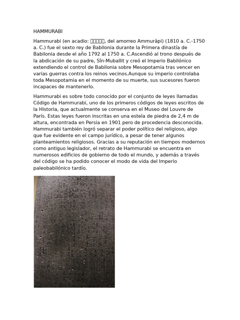 Biografía de Hammurabi y su Código | PDF