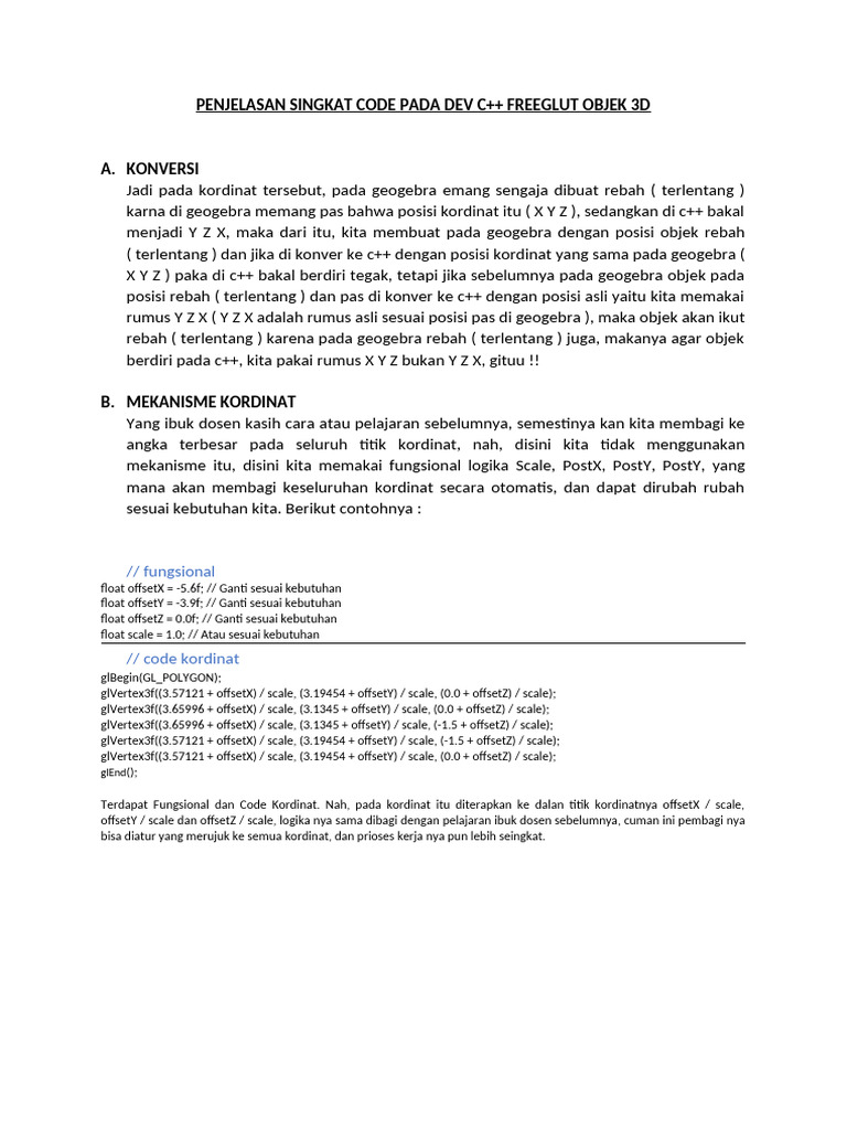 Penjelasan Singkat Code Pada Dev C++ | PDF