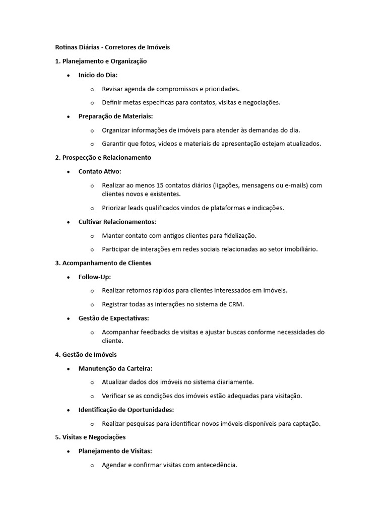 Rotinas Diárias para Corretores Imobiliários | PDF | Gestão de ...