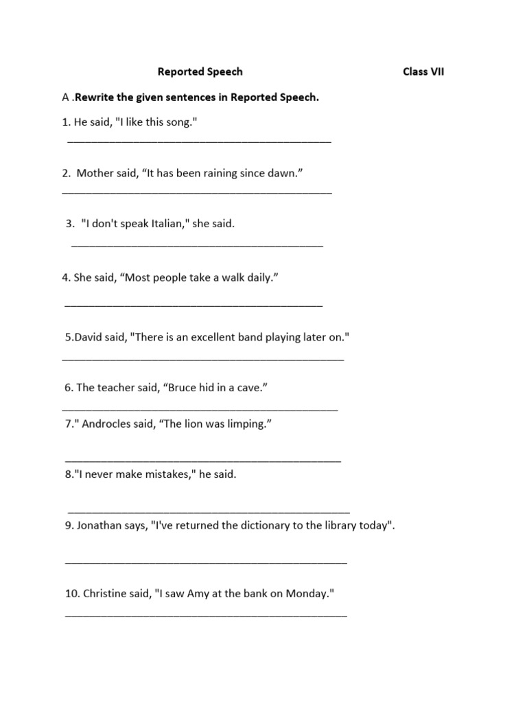 Reported Speech-Worksheet | PDF