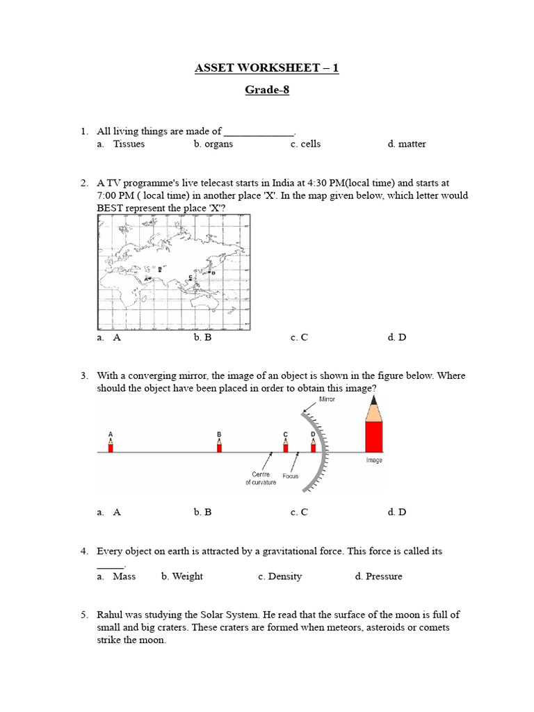 ASSET WORKSHEET- 1- Grade 8 | PDF