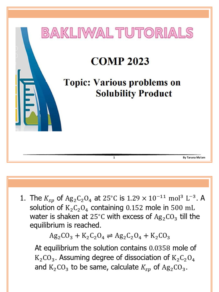 Solubility Product Calculations | PDF | Solubility | Chemistry