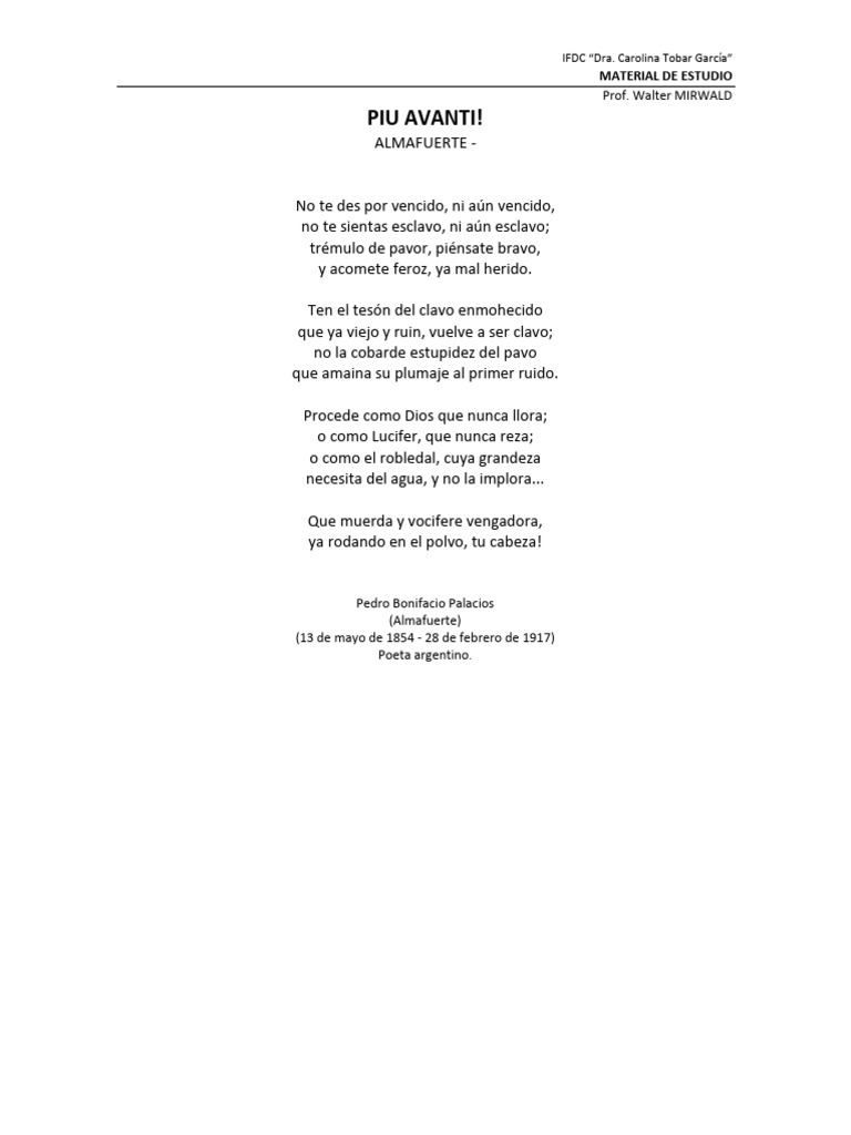Poema "No te des por vencido" de Almafuerte | PDF