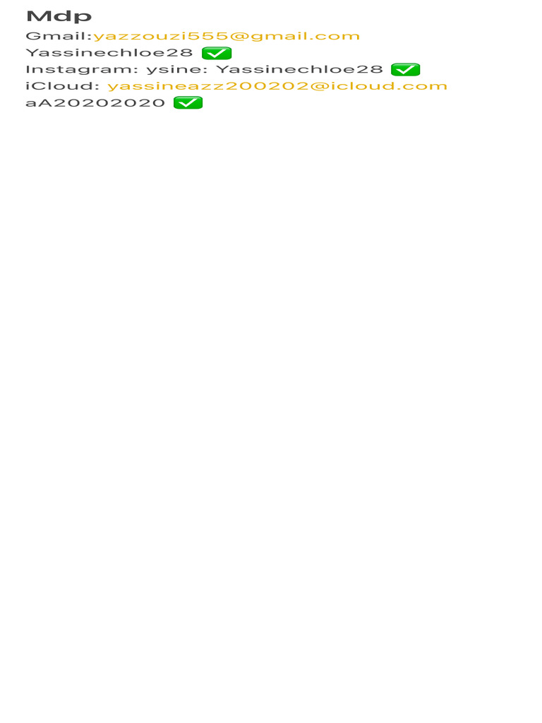 Gmail: Yassinechloe28 Instagram: Ysine: Yassinechloe28 Icloud: Aa20202020 | PDF