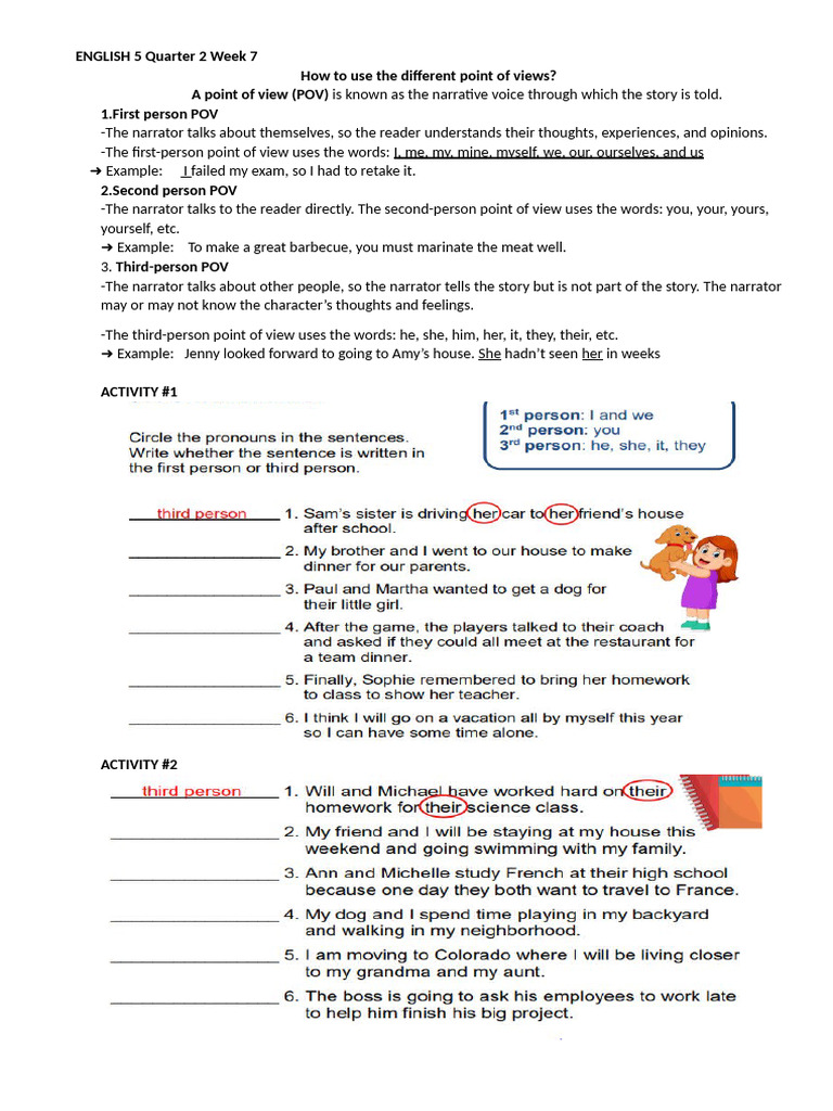 ENGLISH 5 Quarter 2 Week 7 POV Worksheet | PDF