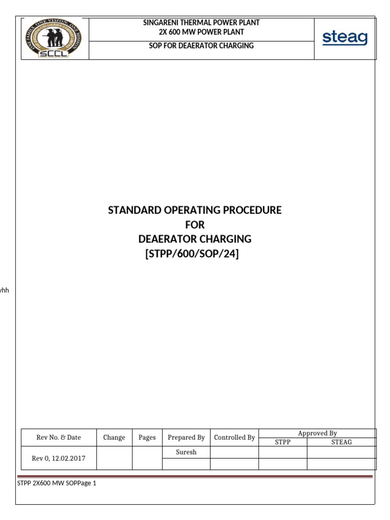 SOP for Deaerator Charging STPP 600 MW | PDF | Power Station | Gases