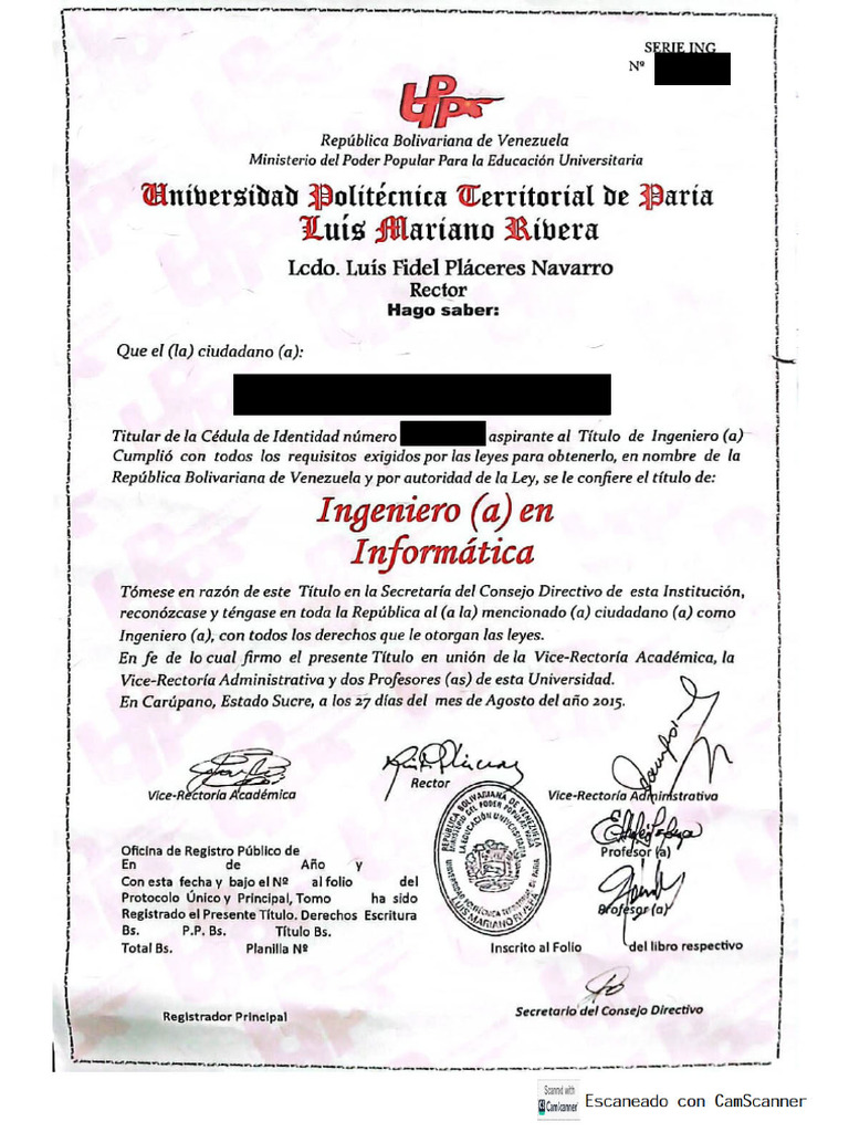 UPTP Titulo Ingenieria Informatica | PDF