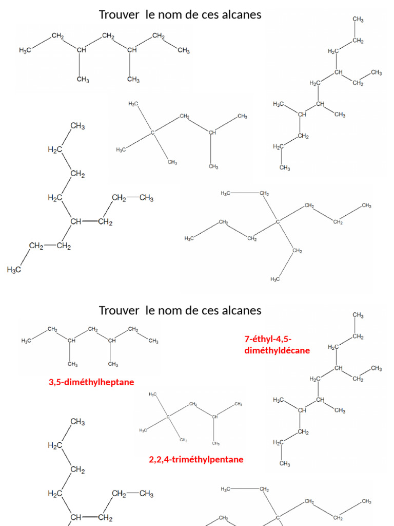 Exercices sur la nomenclature des alcanes | PDF