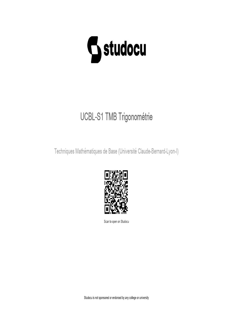 Ucbl s1 TMB Trigonometrie | PDF