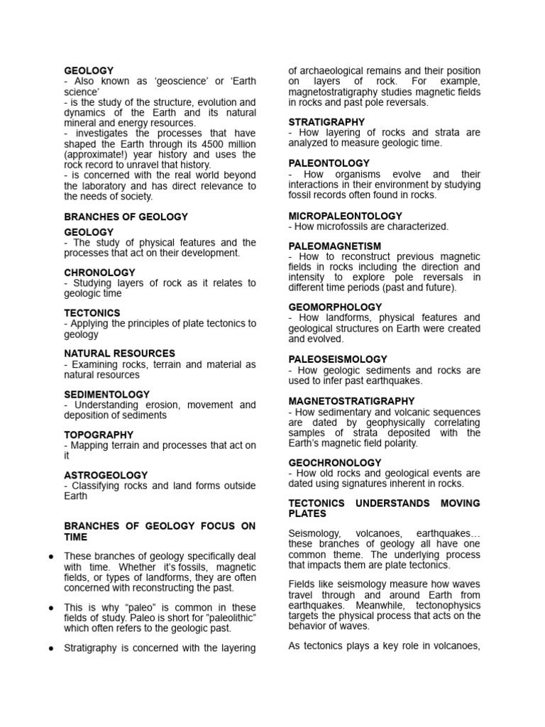BRANCHES OF GEOLOGY (1) | PDF | Geology | Earth Sciences