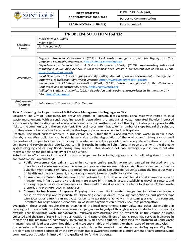 ENGL 1013 Learning Task 2 Finals Template | PDF | Waste Management | Waste