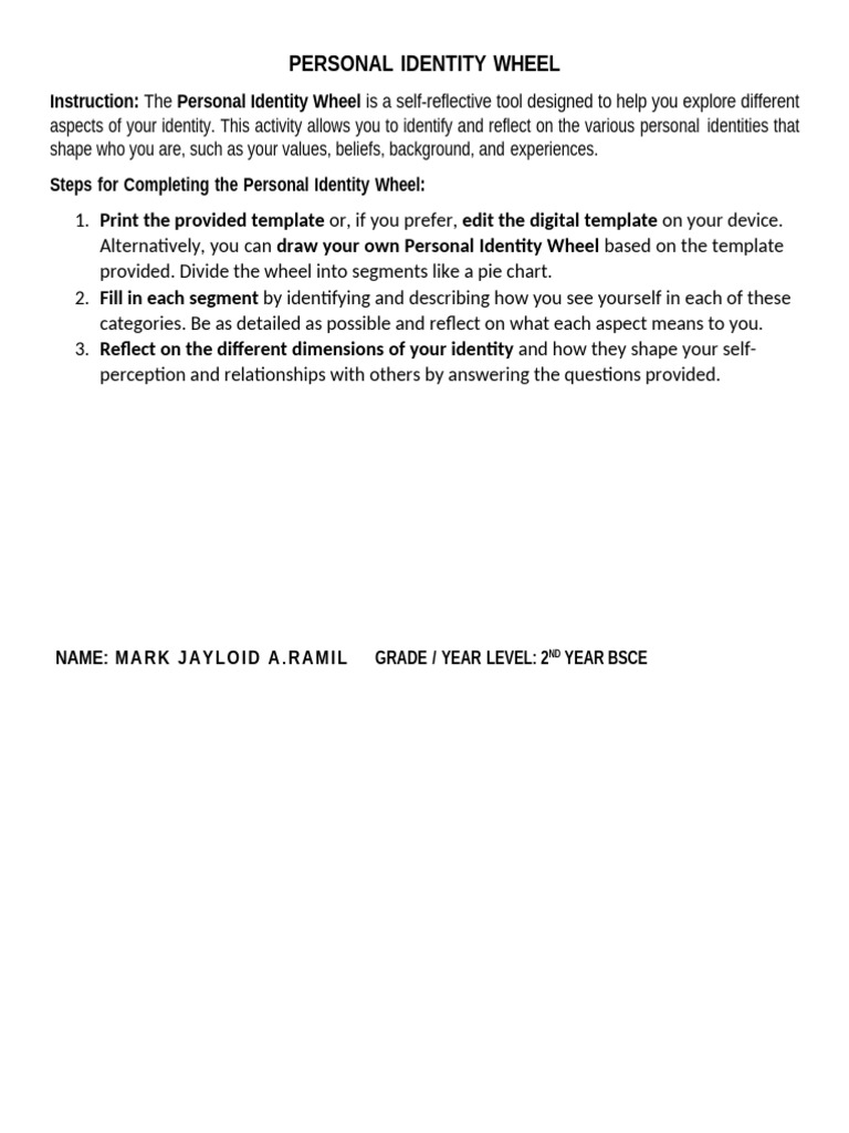 Personal Identity Wheel | PDF | Identity (Social Science) | Empathy