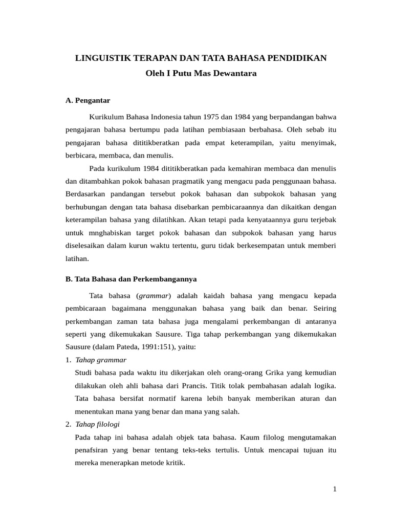Linguistik Terapan Dan Tata Bahasa Pendi | PDF