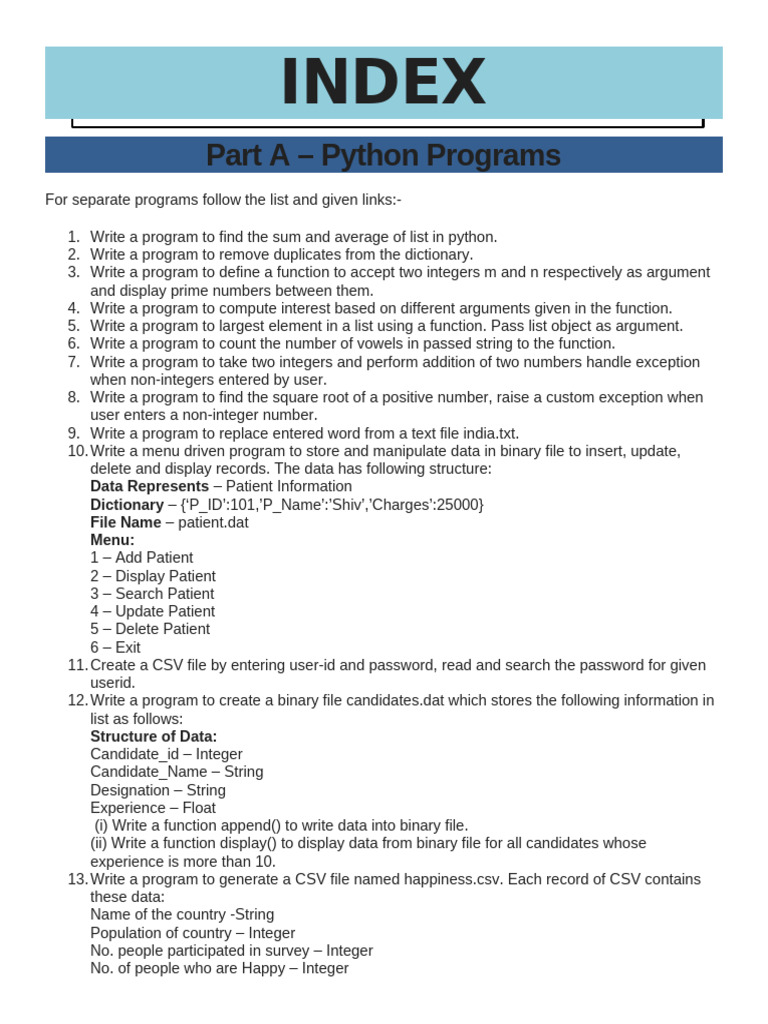 Index of Computer Science Class 12th 2024-25-1 | PDF | Data | Computer Data