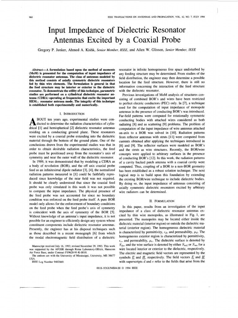 Input Impedance Of Dielectric Resonator Antennas Excited By A Coaxial Probe Pdf Antenna 