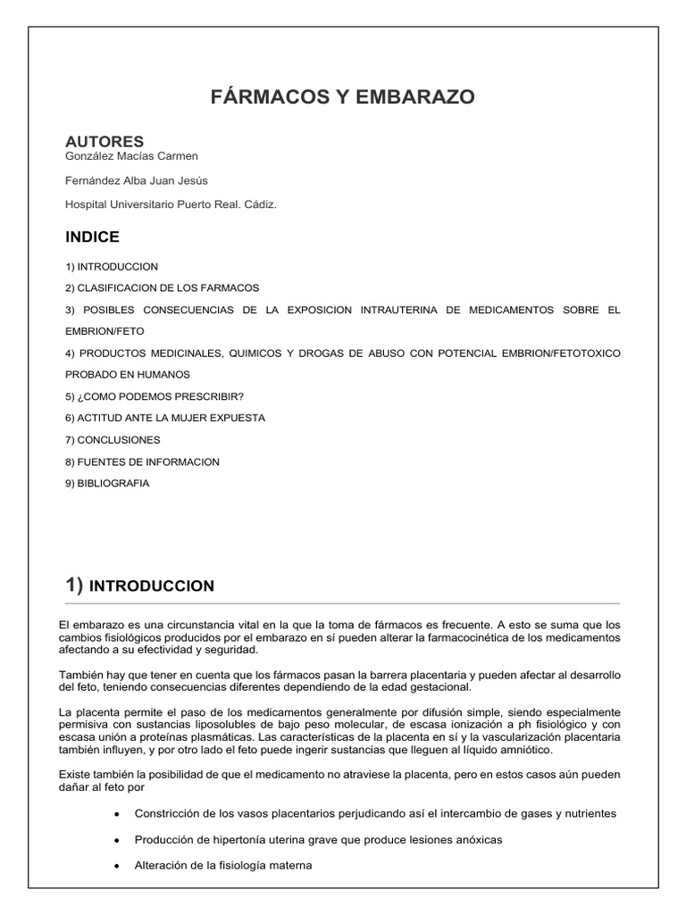 Farmacos y Embarazo REVISADO | PDF | El embarazo | Medicamentos con receta