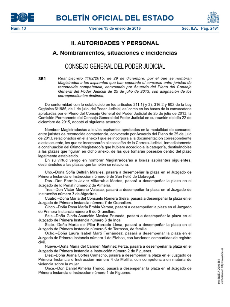 Boe A 2016 361 | PDF | Judicaturas | España