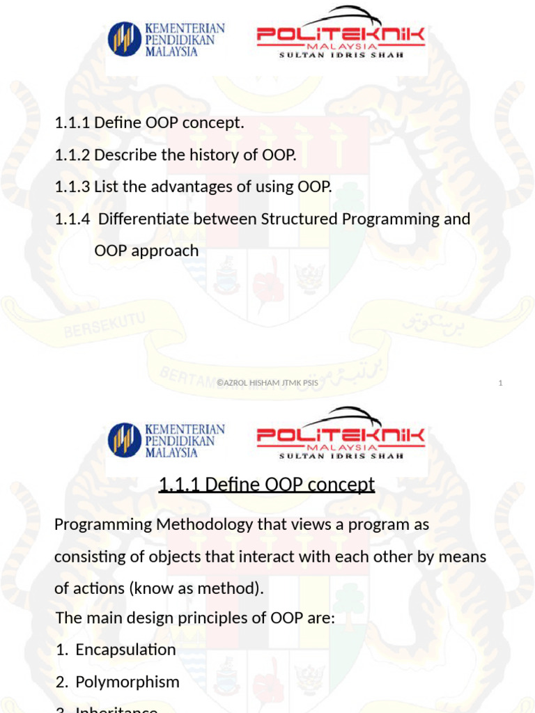 Slaid FP301 OOP Topic 1.1 - Topic 1.2 UPLOAD | PDF | Unified Modeling ... Slaid FP301 OOP Topic 1.1 - Topic 1.2 UPLOAD | PDF | Unified Modeling ...