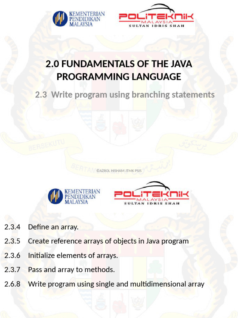 Slaid FP301 OOP Topic 2.3 Array UPLOAD | PDF | Integer (Computer ... Slaid FP301 OOP Topic 2.3 Array UPLOAD | PDF | Integer (Computer ...